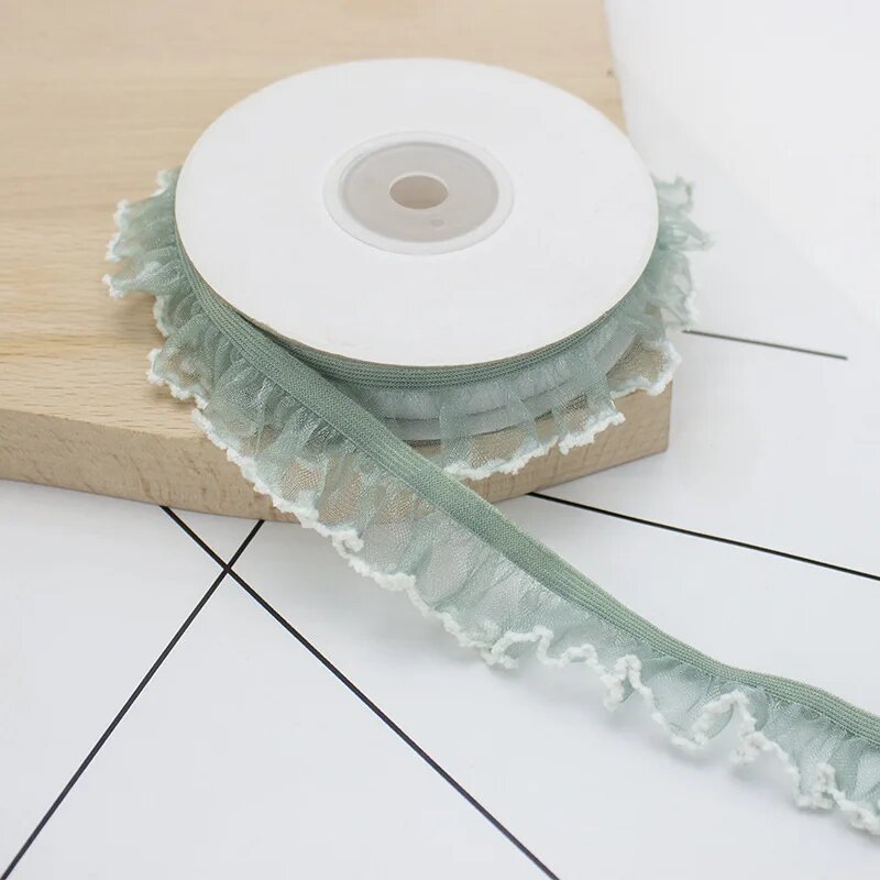 Эластичная кружевная лента с рюшами 2-10 ярдов Avocado green, 2yards