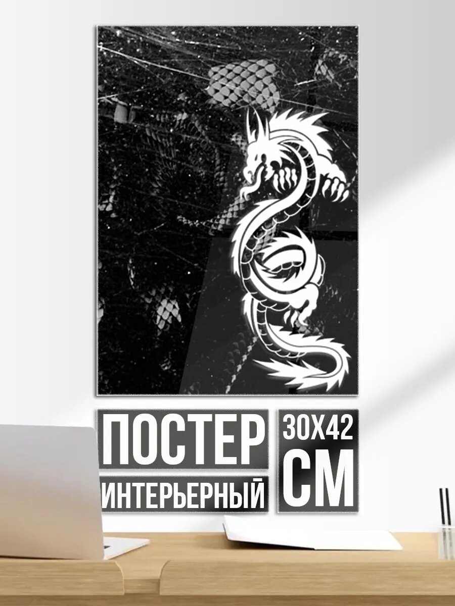 Постер на стену Китайский Дракон Чб Dragon Snake