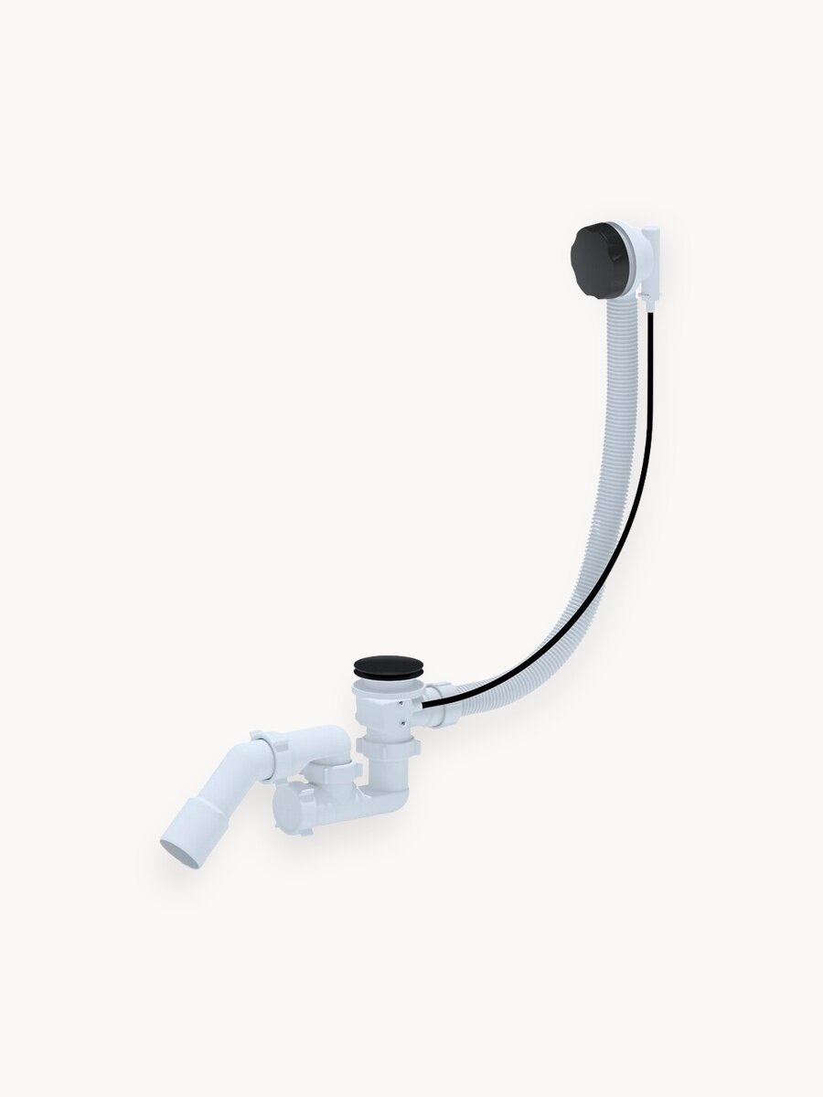 Слив-перелив для ванны АНИ EM321BL полуавтомат с регулируемым сифоном, с переходной трубой 45° 40*50 580мм черный