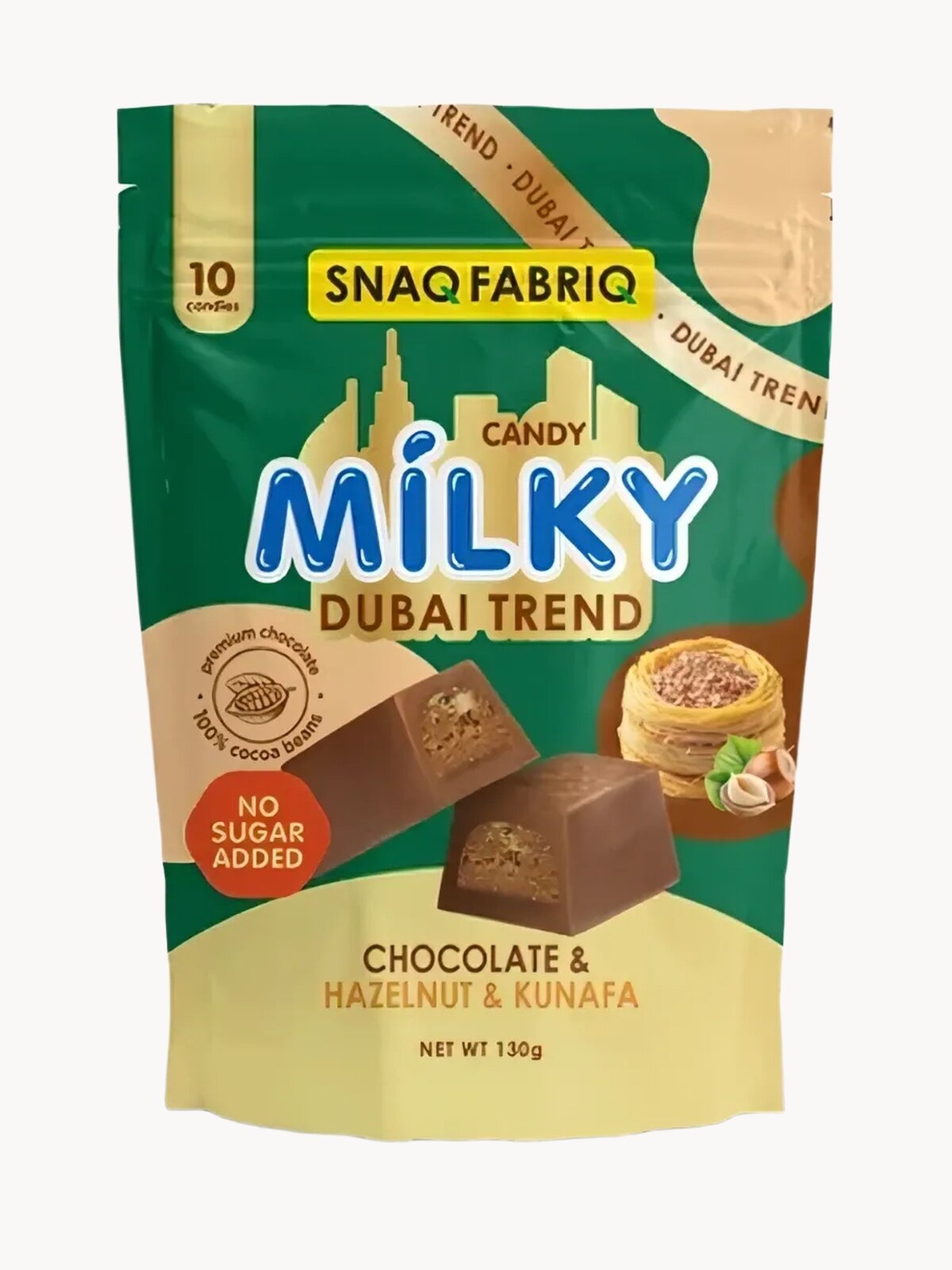 SNAQ FABRIQ Шоколадные конфеты без сахара MILKY DUBAI TREND с фундуком и тестом катаифи, 130г