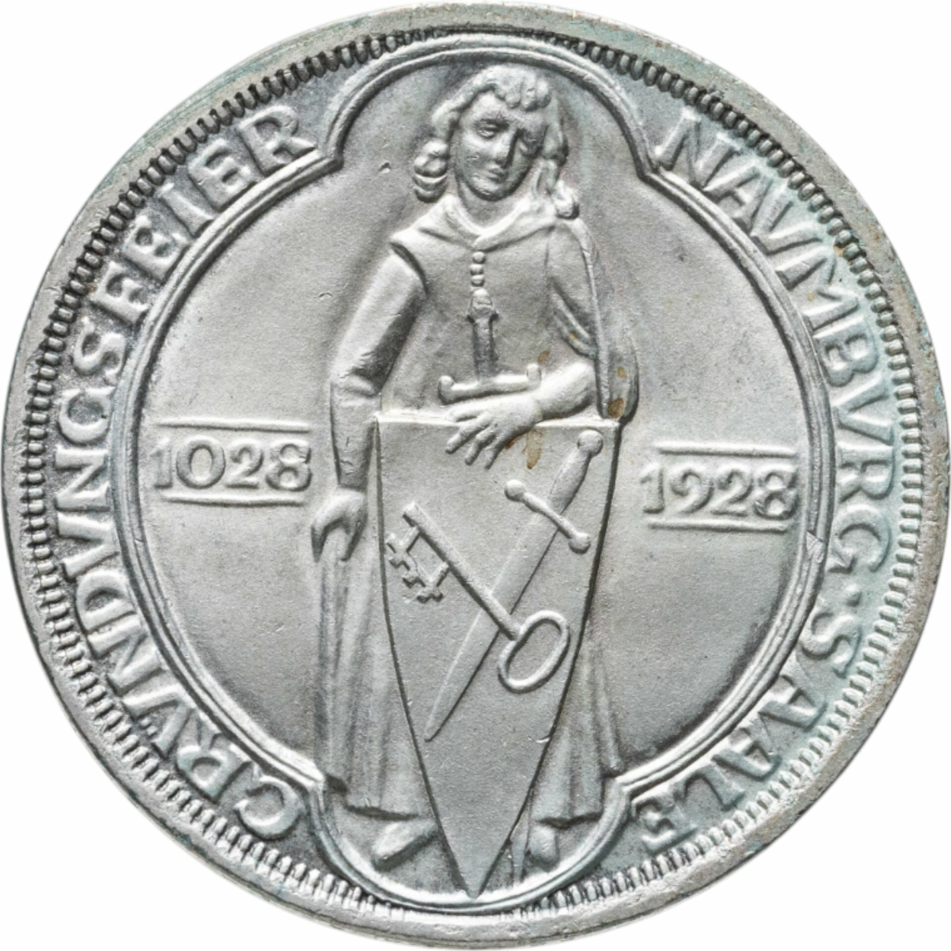 Германия 3 рейхсмарки reichsmark 1928 "900 лет Наумбургу", Серебро 500, в сохранности AU-UNC