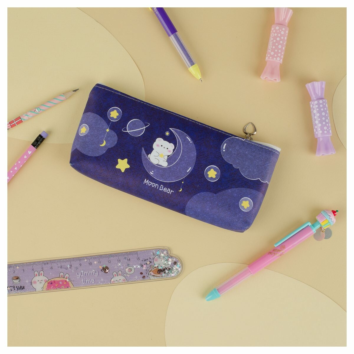 Пенал школьный мягкий 1 отделение, 200x85x30 MESHU "Bear", кожзам (MS_57790)