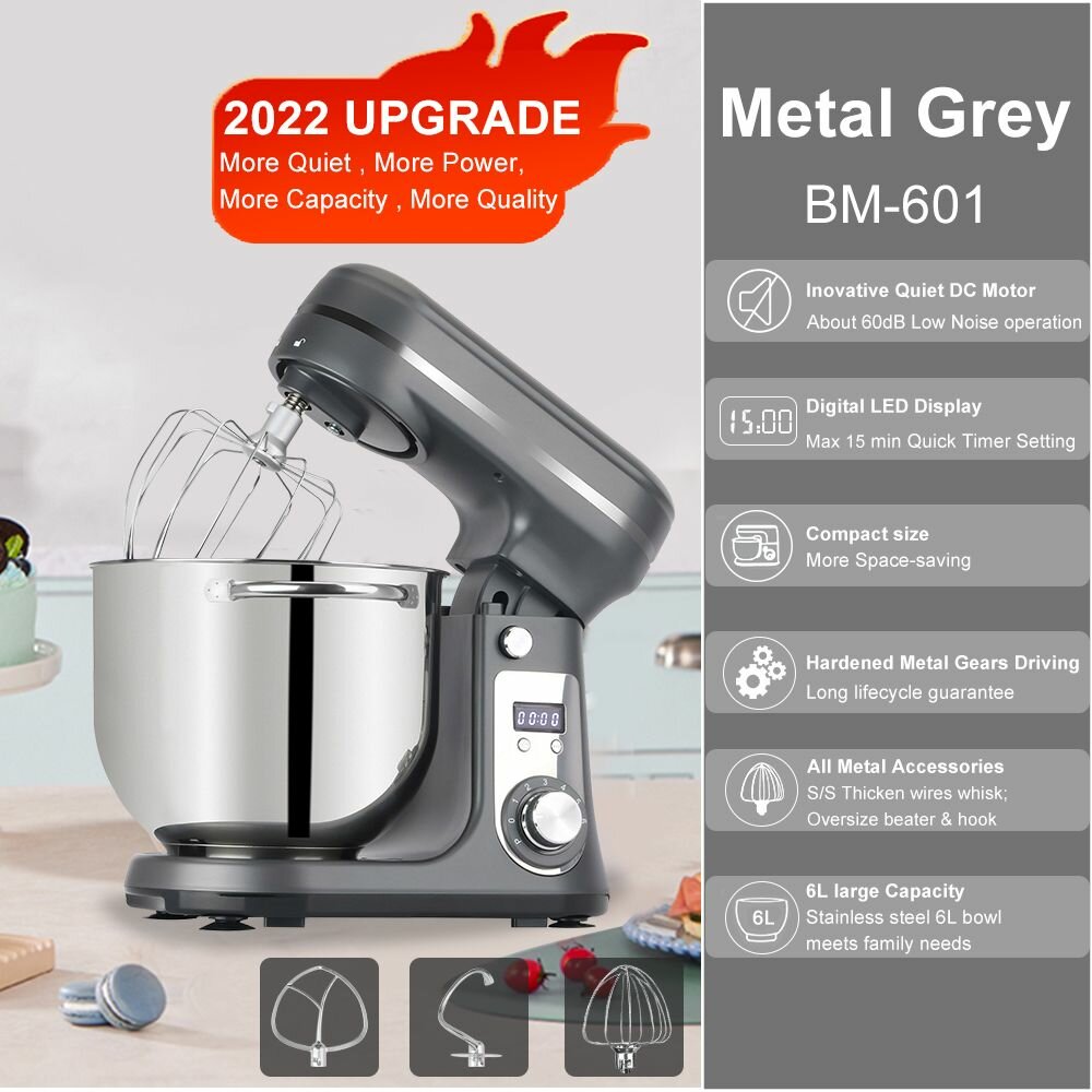 Планетарный миксер BioloMix BM601, красный, черный, серебристый, серый