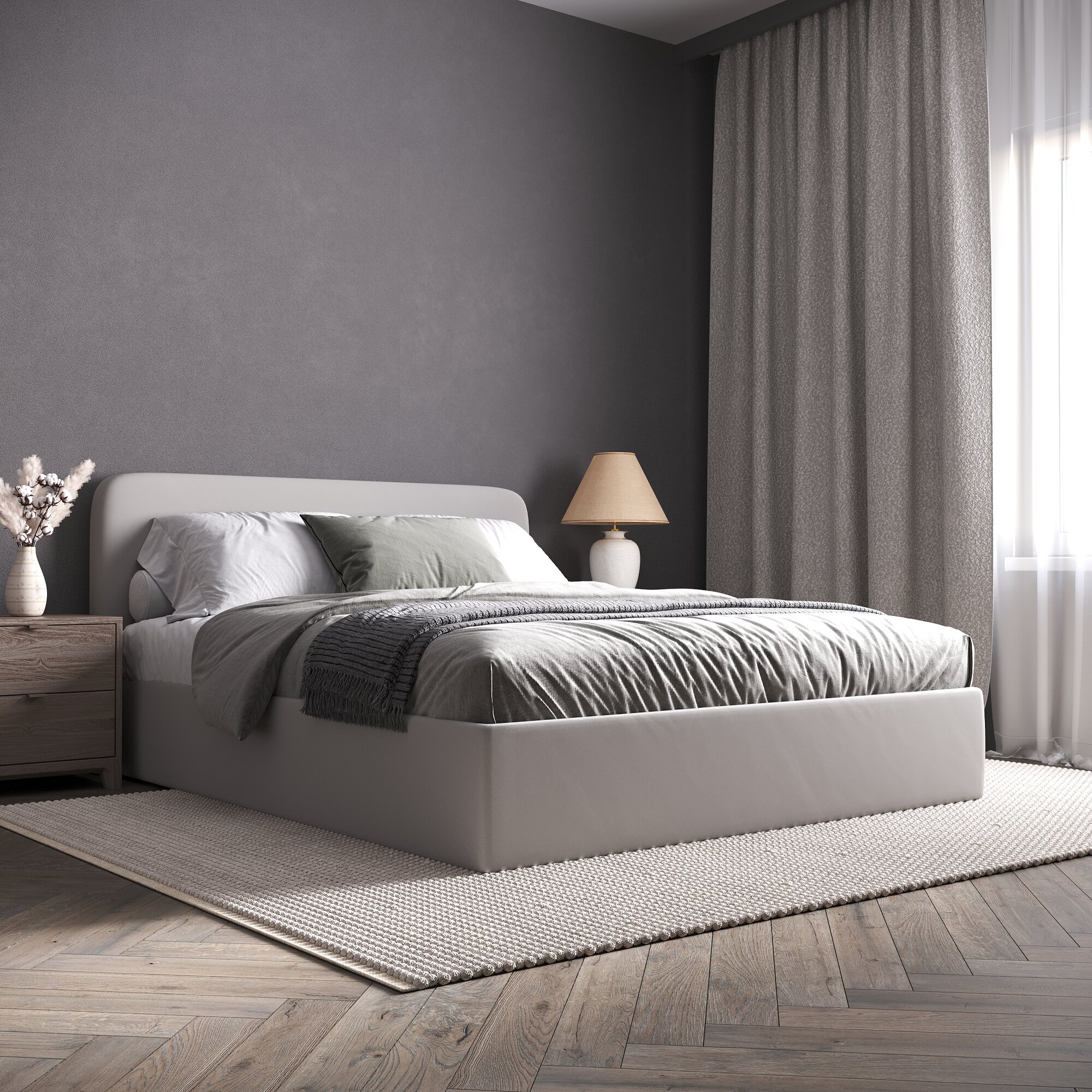 Мягкая кровать с настилом Abstract NS светло-серый велюр, 120х190, без ножек