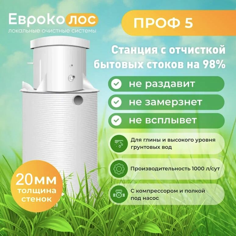 Септик евроколос ПРОФ 5+, Станция биологической очистки с компрессором с принудительным и самотёчным выбросом