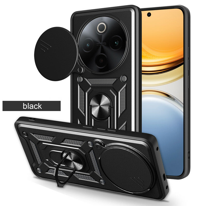 Чехол для iQOO Z10, глянцевая поверхность, пластик, защита камеры, ударопрочный, встроенная подставка, Vivo, IQOO Z10, чехол-кардиомонитор, black, SJtc iQOO Z10