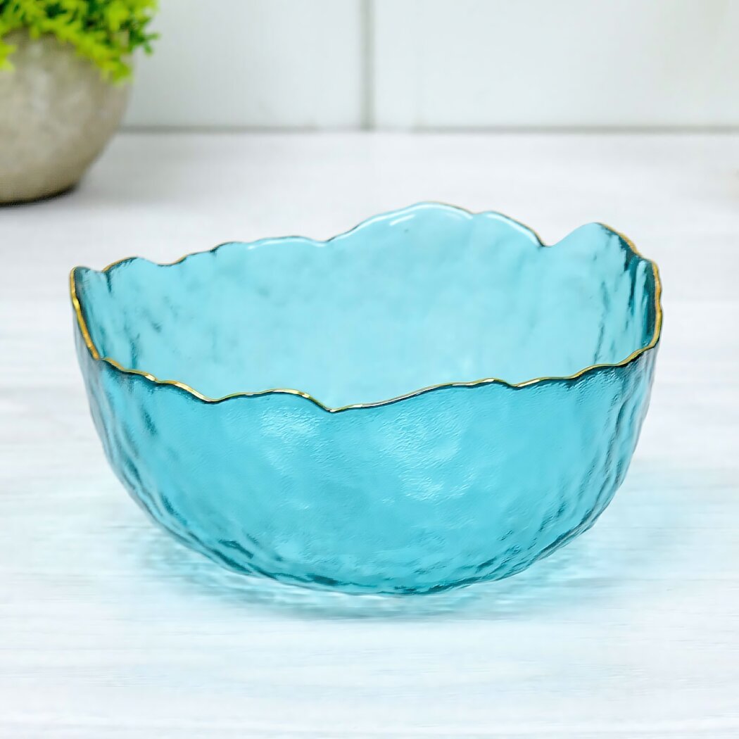 Миска стеклянная с золотой каймой, 13х6,5 см, голубая, для элегантной сервировки