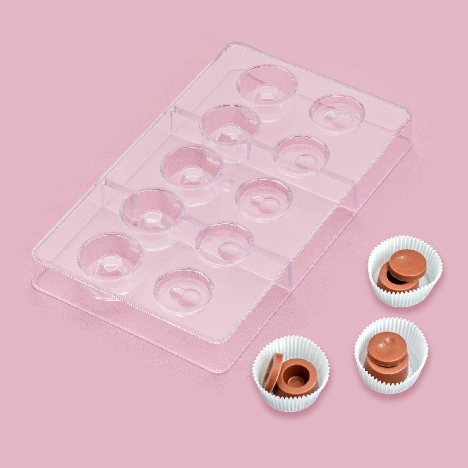 Форма для конфет и шоколада Бабл , 10 ячеек, 20 12 2.5 см, d 2.5 см, d 2.7 см, прозрачная, 2 шт