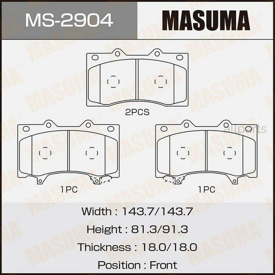 MASUMA MS-2904 Колодки тормозные пер. NISSAN PATROL III Y62 5.6 10-