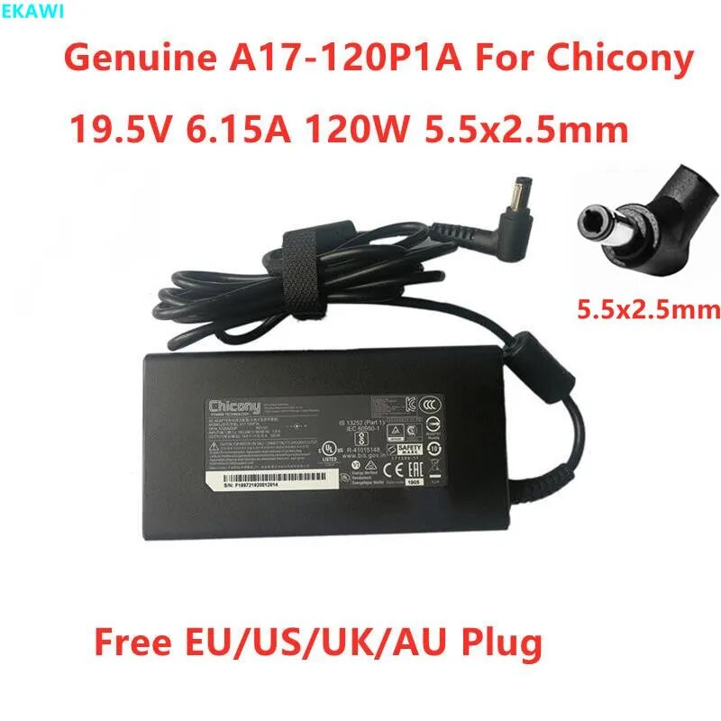 Оригинальный адаптер переменного тока Chicony A17-120P1A 19,5 В 6,15 А 120 Вт A120A033P для MSI GP62 GS60 GS70 HASEE, зарядное устройство для ноутбука