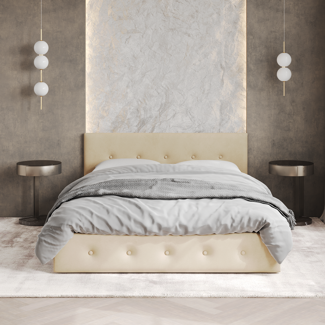 Кровать GALAXY Венера-10, двуспальная, 140х200см, ортопедическое основание с подъёмным механизмом, бежевый велюр (Beige)