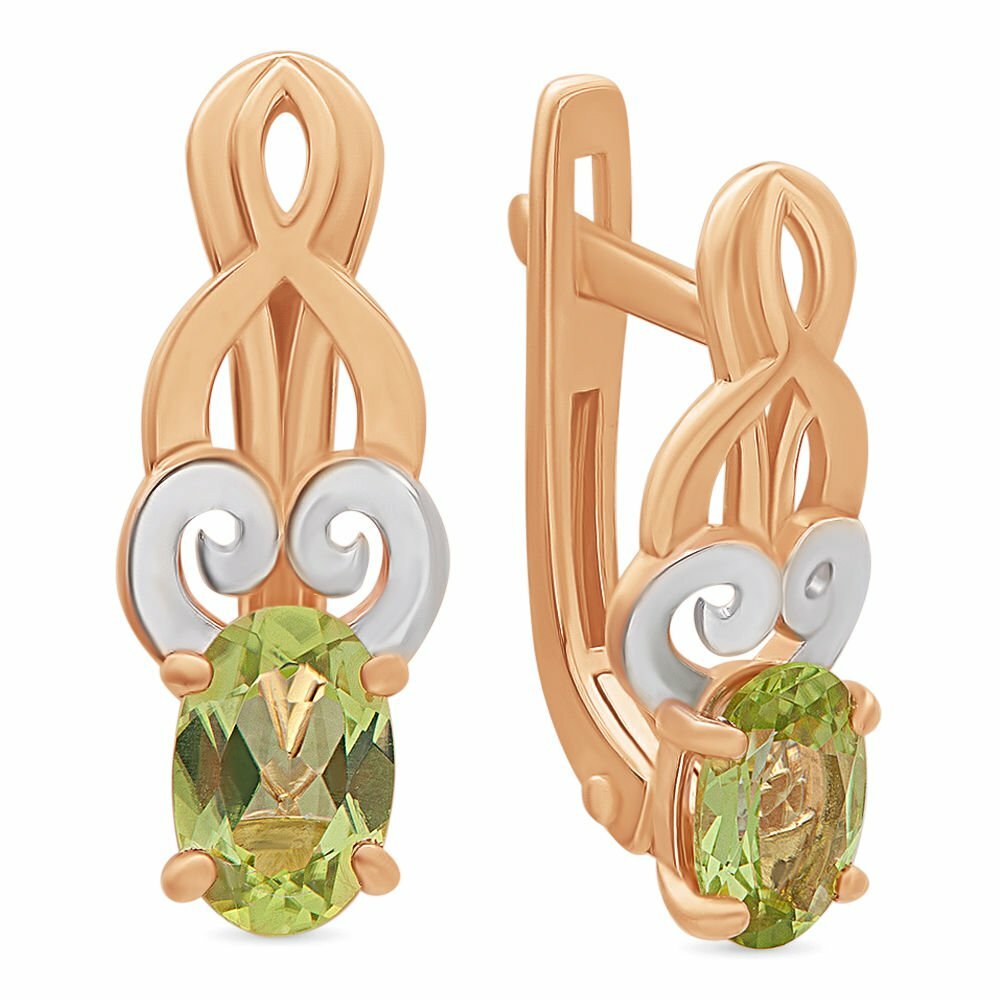 Серьги, красное золото, 585 проба, родирование, хризолит