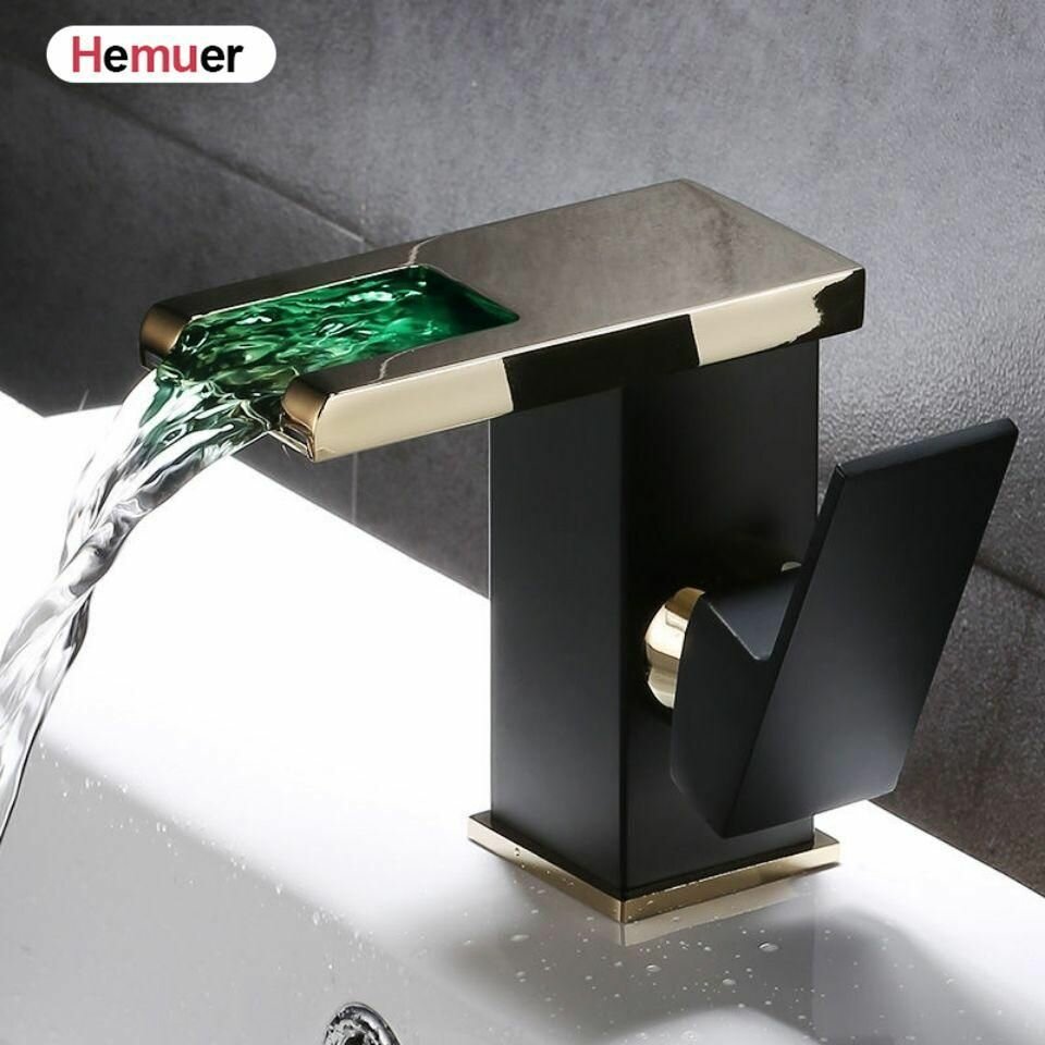 Светящийся смеситель для ванной комнаты, контроль температуры горячей и холодной воды, меняющий цвет водопадный смеситель со шлангом 80 см