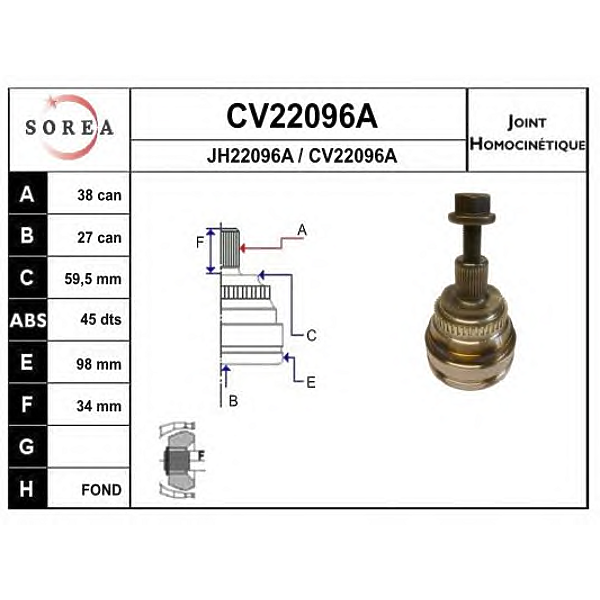 EAI CV22096AK шрус наружный к-кт 38x27 abs 45\ Audi (Ауди) 80 / 100 / a6 2.6 / 2.8i / 2.5tdi 90