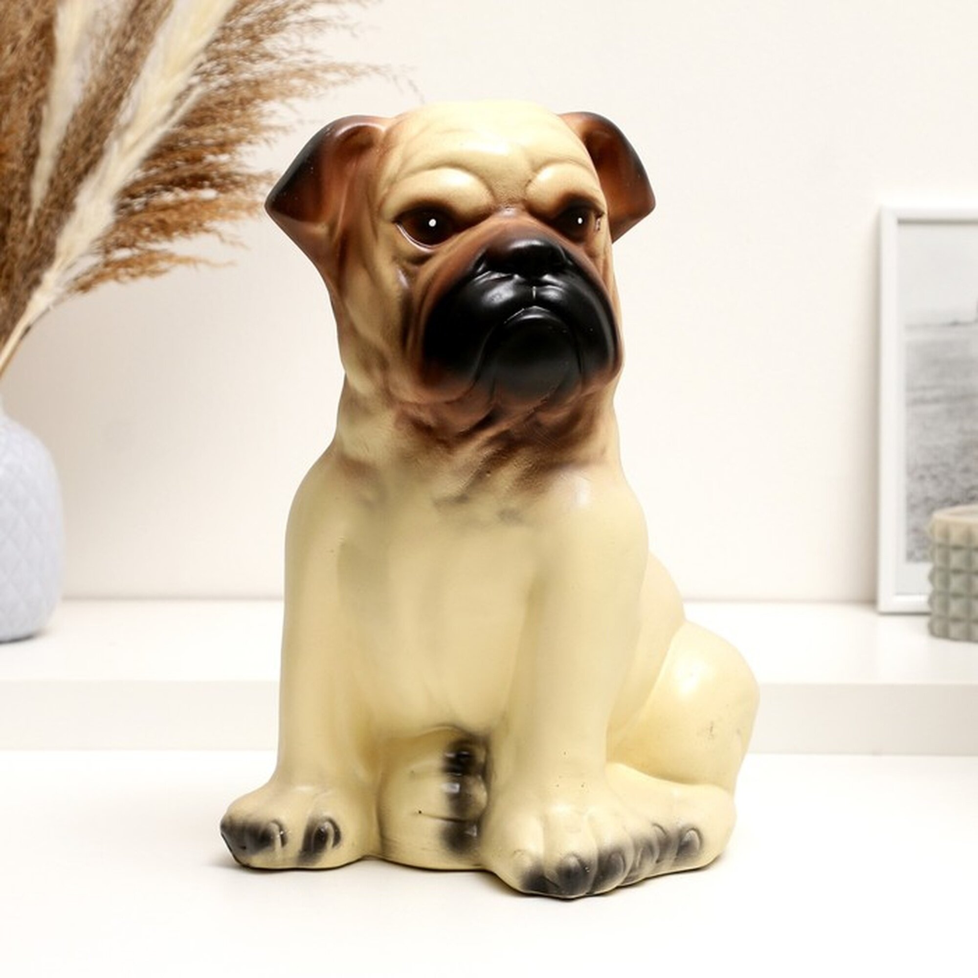 Копилка Хорошие сувениры «Мопс», гипсовая, бежевая, 26 см x 18 см x 31 см