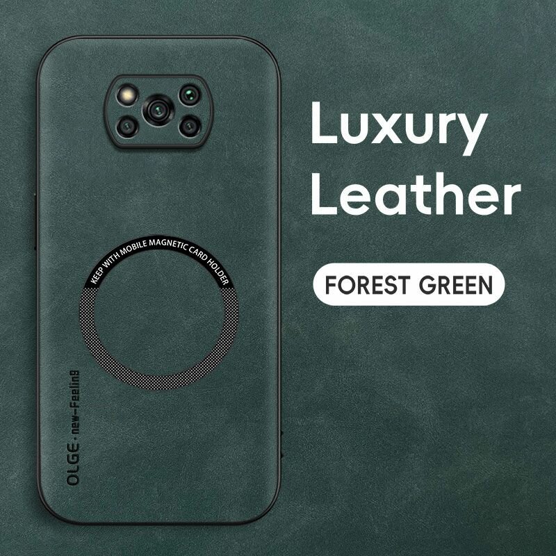 Чехол на Xiaomi Poco X3 / X3 Pro MagSafe на Ксиоми Поко х3 Про, Poco x3 nfc защитная кожаная накладка с магнитом (зеленый)
