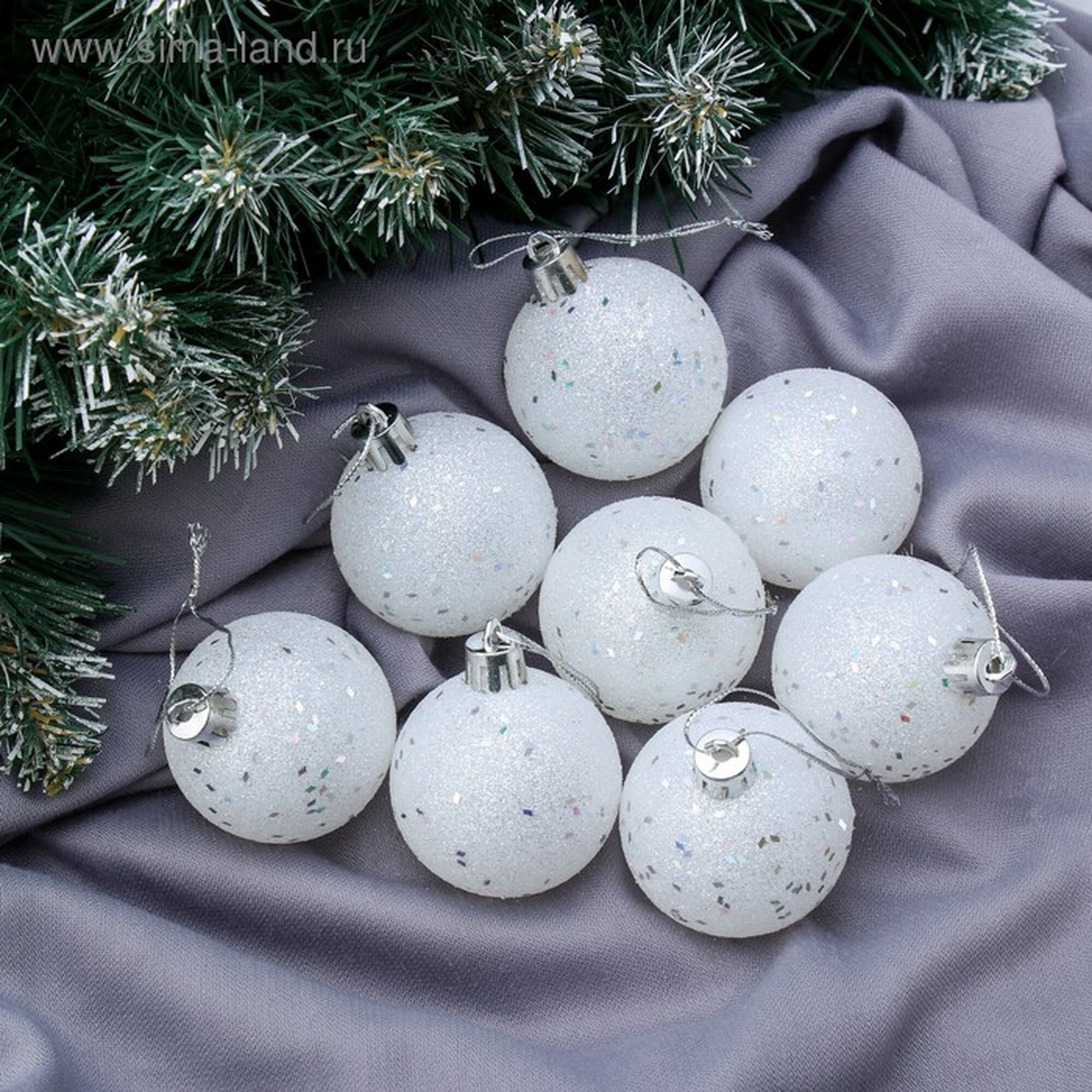 Набор шаров Зимнее волшебство "Блеск Конфетти", пластик, диаметр 5 см, белый, 8шт