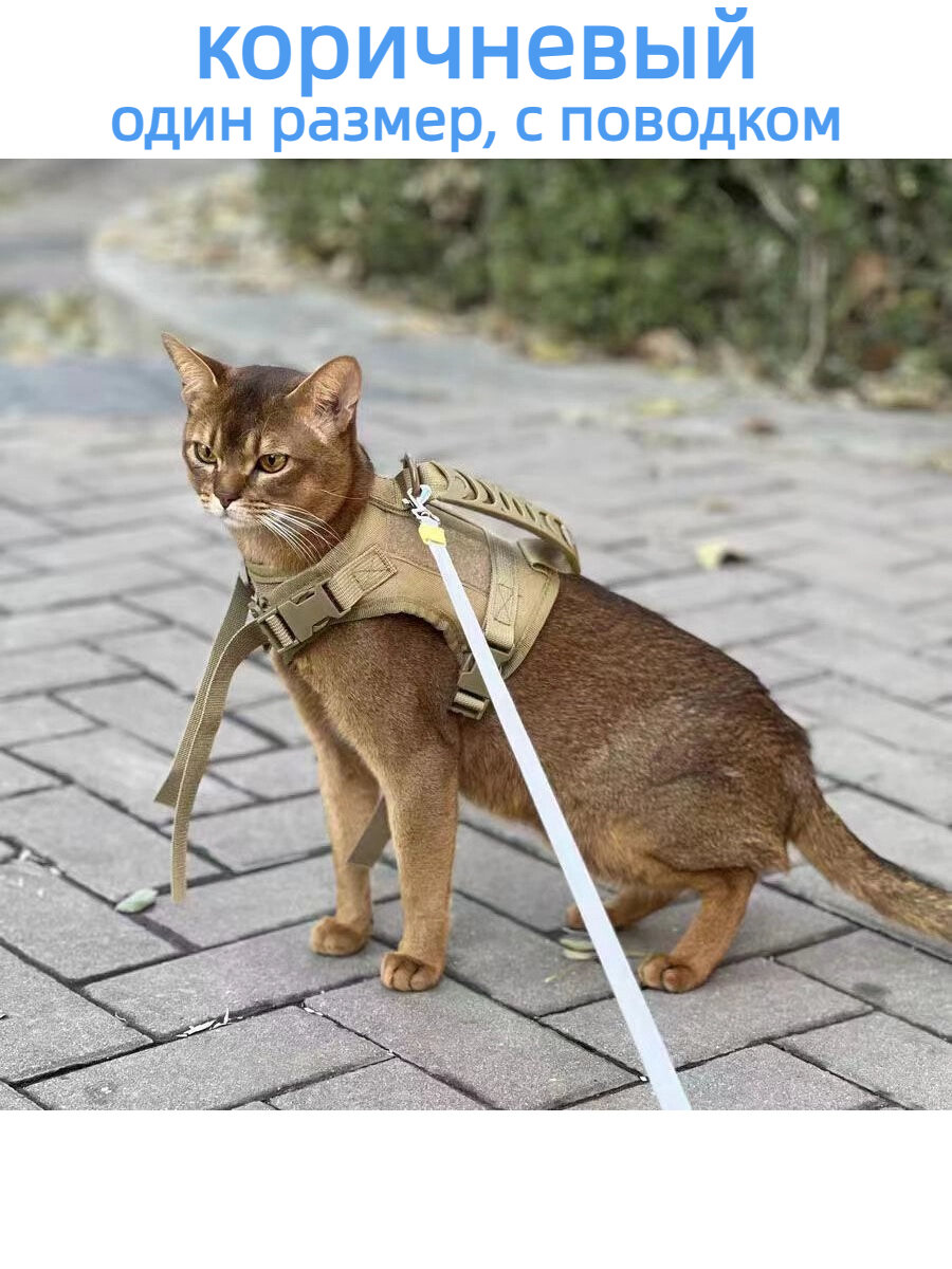 Шлейка жилет прогулочная для кошек, с буксируемым тросом, Нейлоновый материал, средний размер кода (обхват груди:35-51cm, обхват шеи:25-53cm, длина спины:15cm)