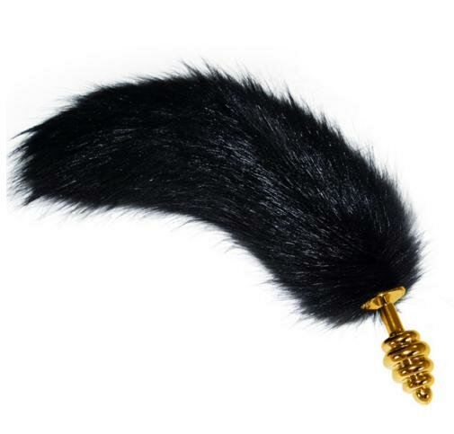 Золотистая анальная пробка Le Desir металлическая с меховым хвостиком длина 7 см диаметр 3 см