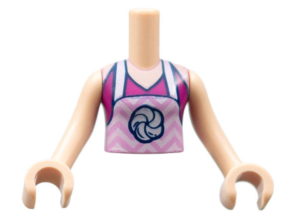 Torso Mini Doll Girl Magenta Halter Top with Bright Pink Zigzag Apron and Rosette Pattern, Light Nougat Arms with Hands, FTGpb267c01 Light nougat U