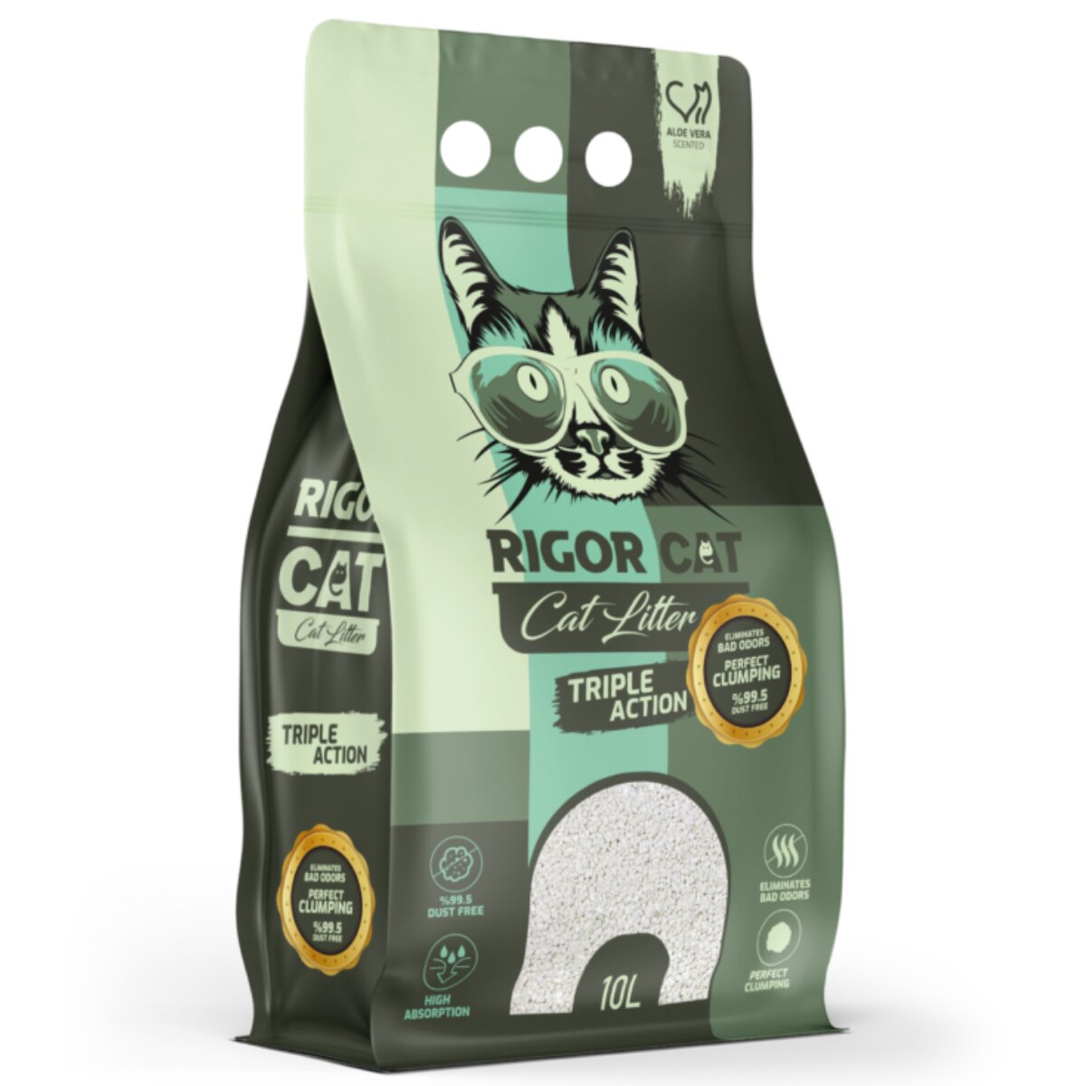 Бентонитовый наполнитель для кошачьего туалета Rigor Cat с ароматом Алоэ Вера 10 литров.