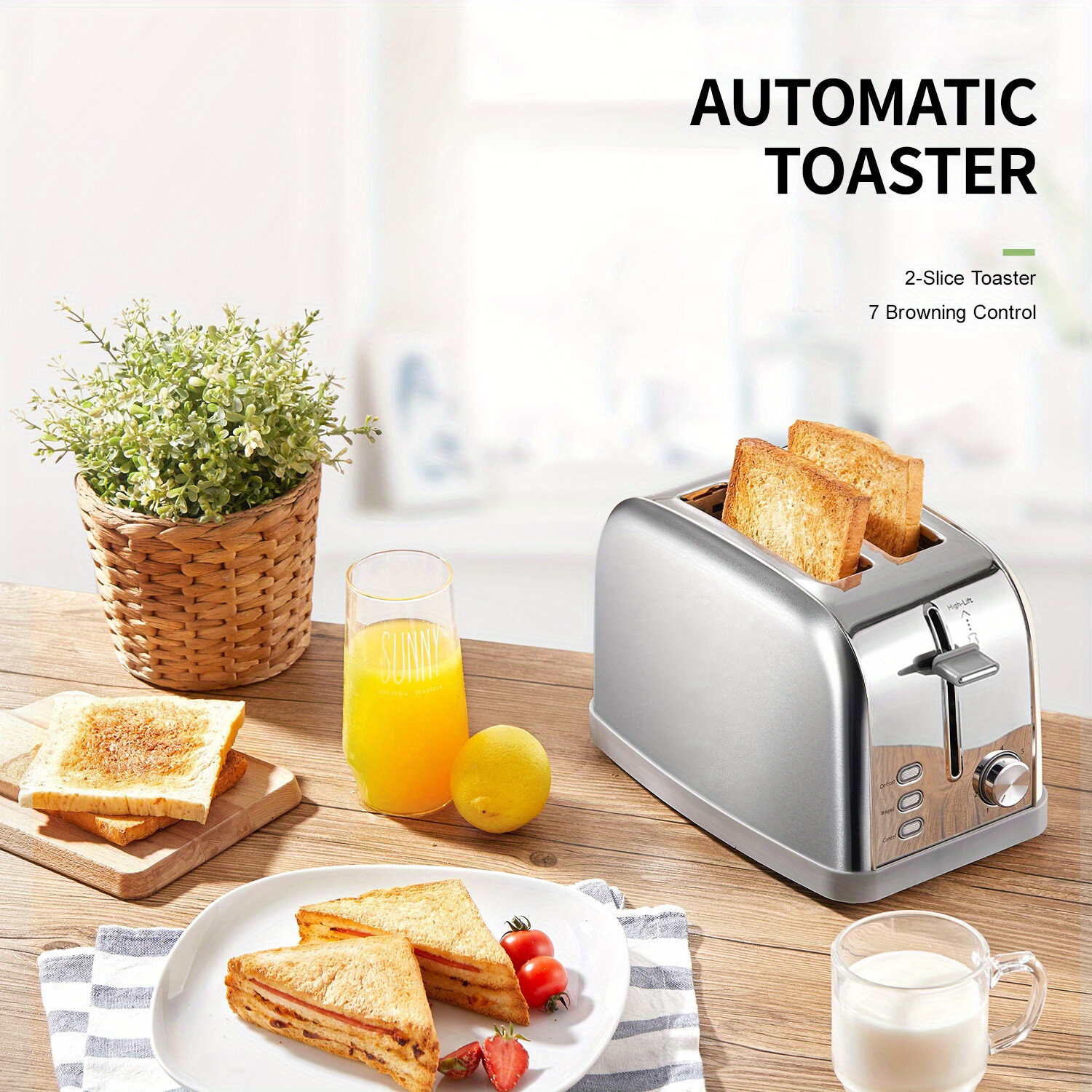 2-слотовый тостер, ретро-тостер для бейглов с 7 уровнями поджаривания, 2 очень широких слота, функции разморозки/бейгл/отмены, съёмный поддон для крошек, тостер из нержавеющей стали от Reemix