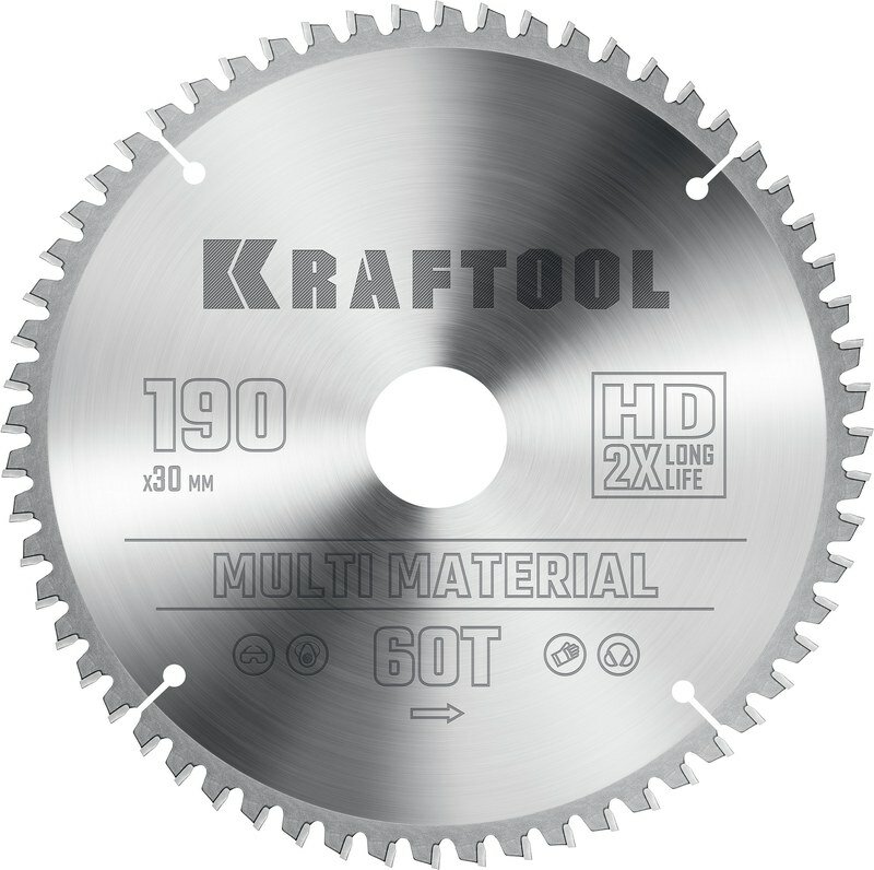 Диск пильный Kraftool 36953-190-30 Multi Material, 190 х 30мм, 60Т по алюминию