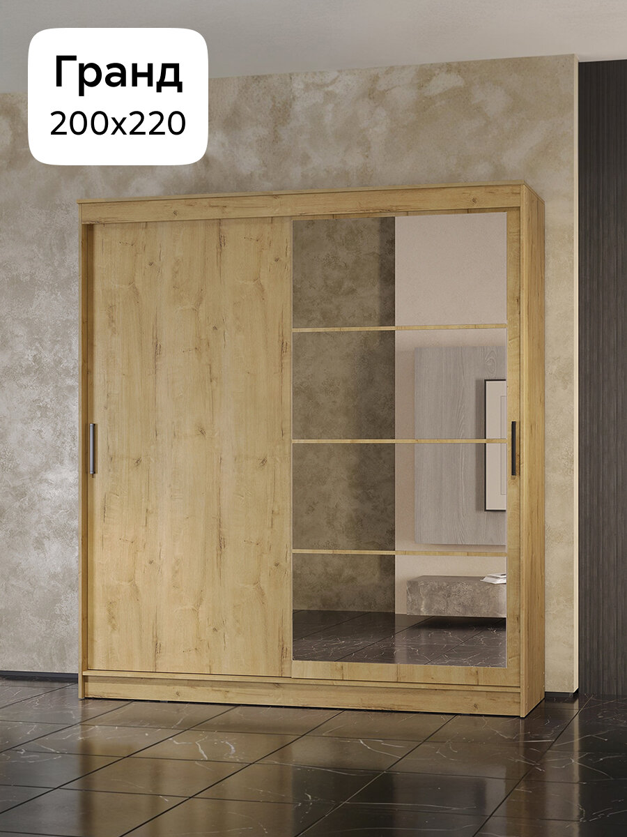 Шкаф-купе с зеркалом Нонтон Гранд, 200x61x220 см, дуб вотан
