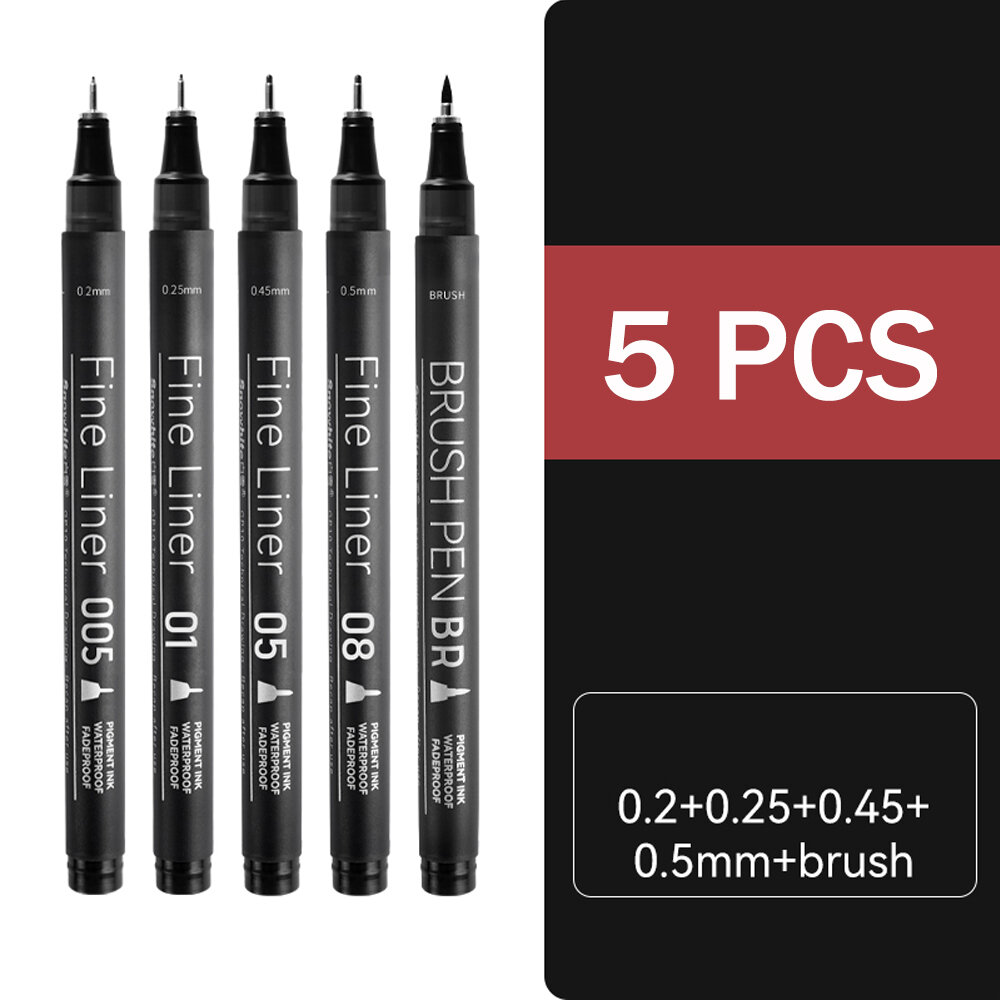 Черные капиллярные ручки для письма и черчения набор 3/5/12 шт, Линеры пигментные для скетчинга и рисования