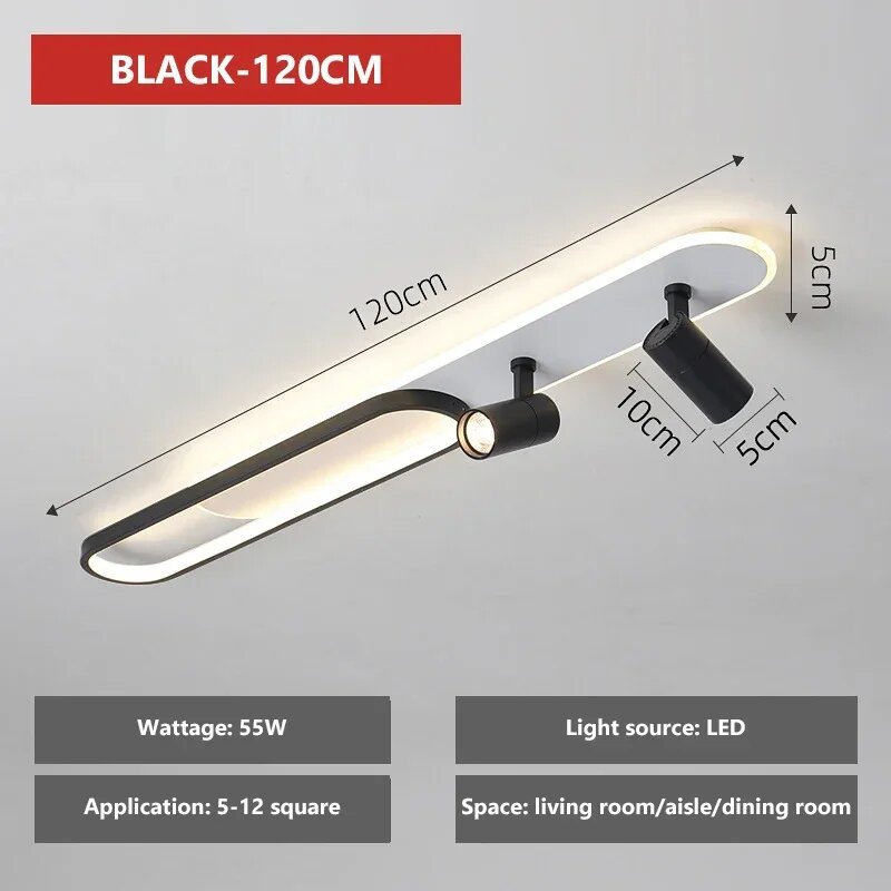 Современные светодиодные потолочные светильники с прожектором, коридорные люстры для гостиной, гардеробной, гостиной, домашний декор, светодиодное освещение, Black 120CM, Stepless dimming(RC), Черный