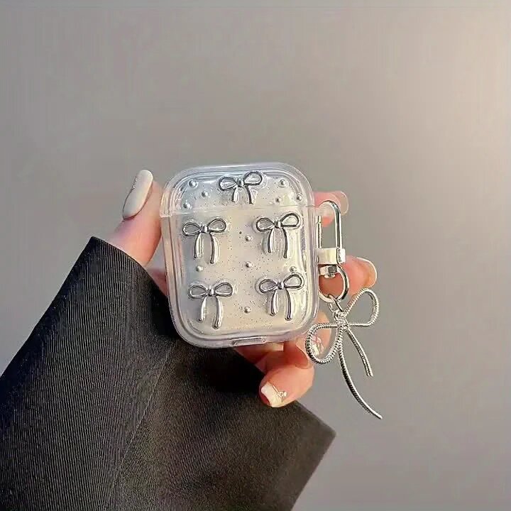 Чехол для AirPods 4 серебристый с бантиком