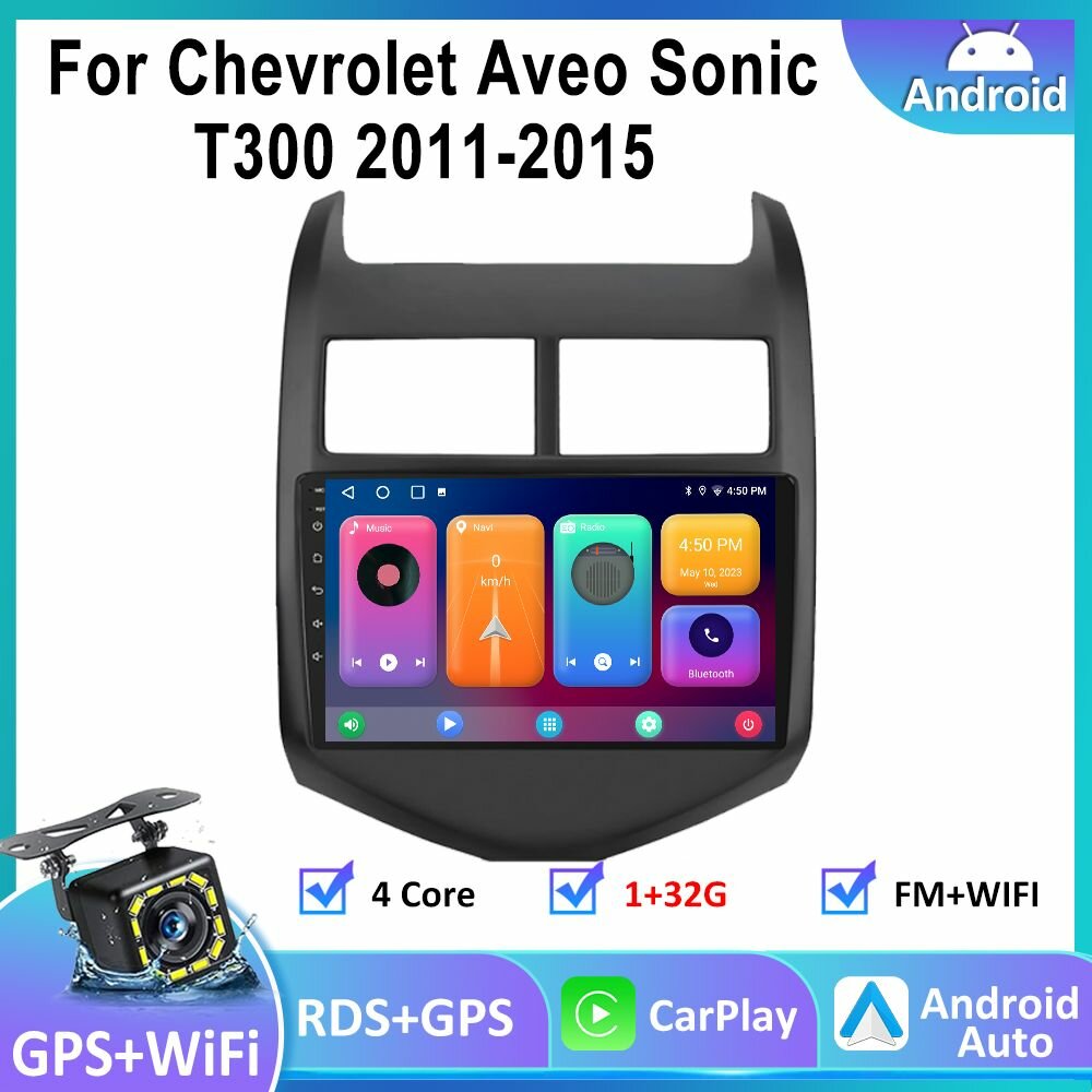 Магнитола для Chevrolet Aveo Sonic T300 2011-2015, Автомагнитола для Шевроле Авео Соник ,2din android 1+32G Мультимедиа Bluetooth FM WIFI Автомобильный