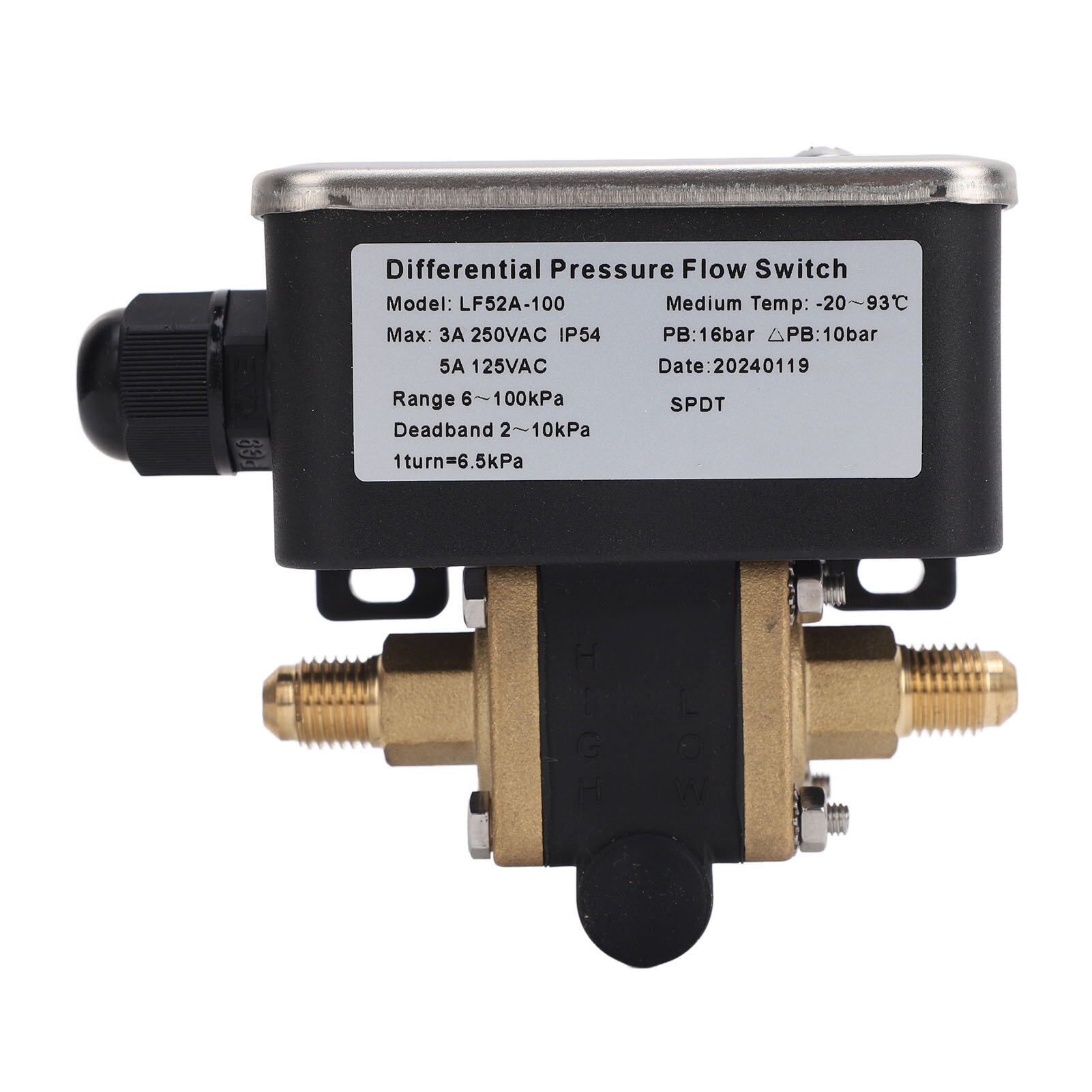 Реле перепада давления, нерж. сталь, регулируемое, 6-100кПа, 125/250VAC