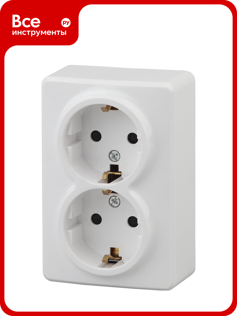 Розетка ЭРА Эксперт 11-2205-01 2х2P+E Schuko, ОУ, белый, накладной монтаж, поликарбонатный корпус