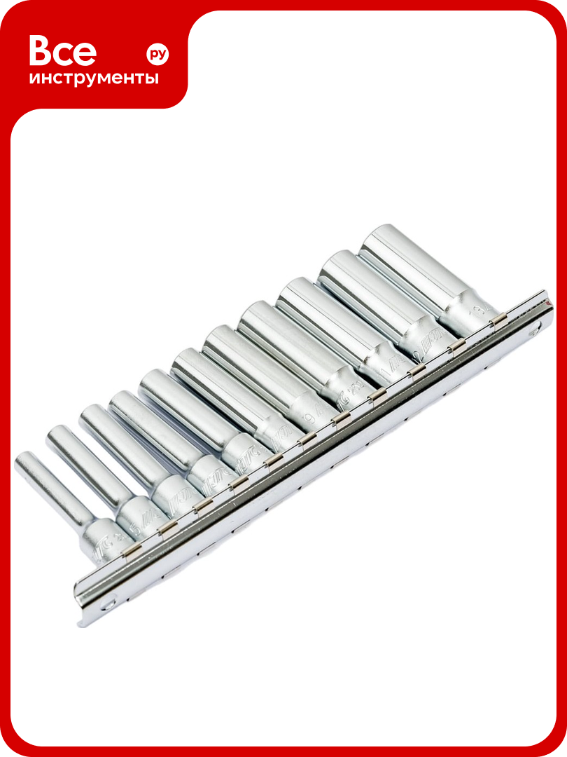 Набор глубоких шестигранных торцевых головок 1/4" 04-13мм L=50мм 11шт JTC-H211M, закаленной хром