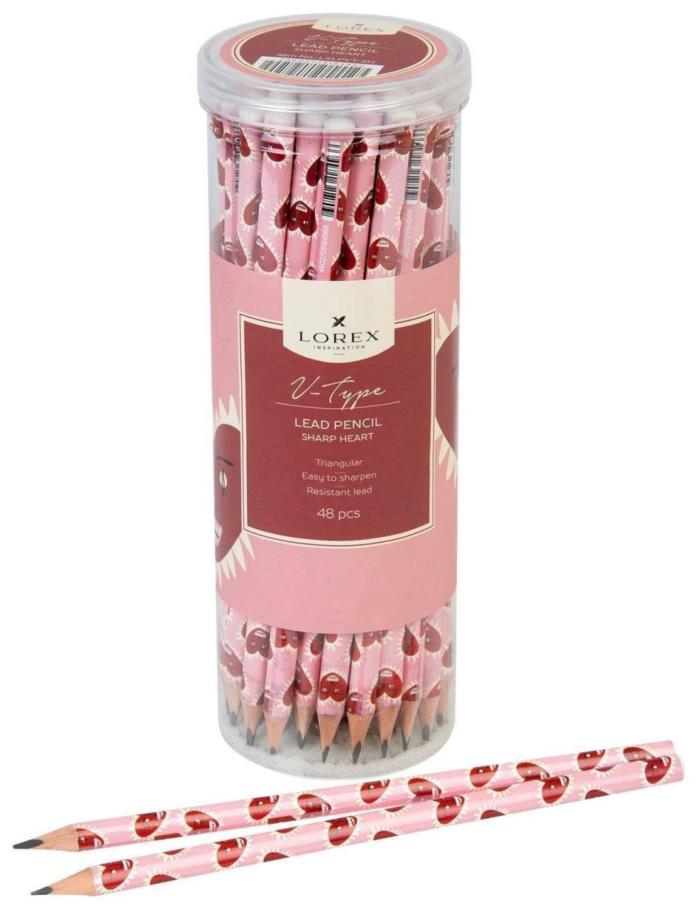 Карандаш чернографитный деревянный LOREX V-TYPE SHARP HEART НВ заточенный, трехгранный 1 шт
