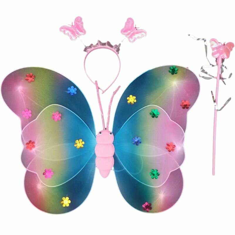 Красочный набор радужных светящихся крыльев Бабочки-20 огней, из трех частей Rainbow Butterfly Wings