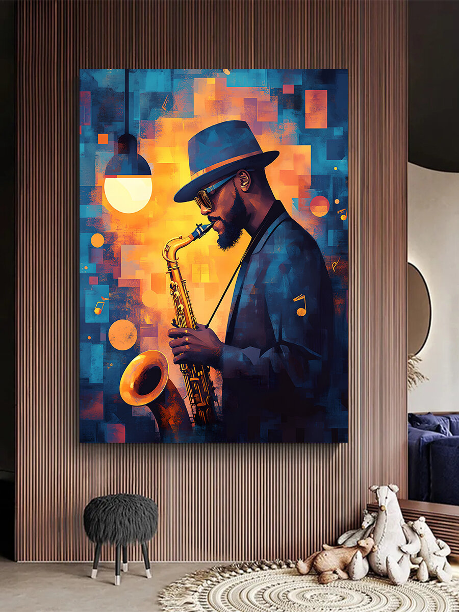 Картина на стену для интерьера - "Абстракция, музыкант / Саксофон" , 20х30 см.