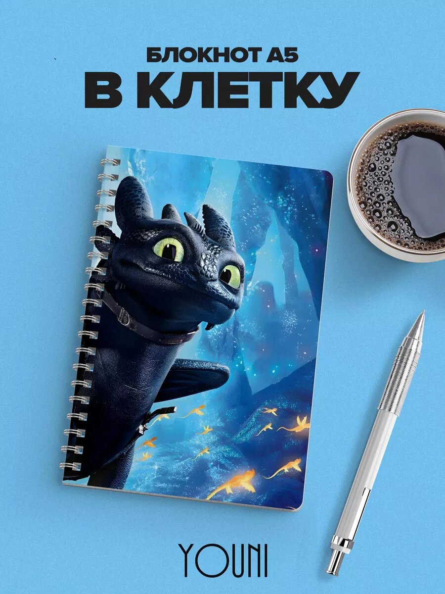 Блокнот Как приручить дракона в клетку 50 листов, обложка с матовой ламинацией