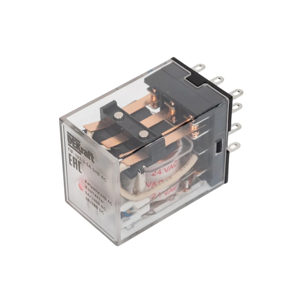 Промежуточное реле DEKraft 3-контактное, с led инд. 5а 24в ac пр-102 23878DEK, управления нагрузками