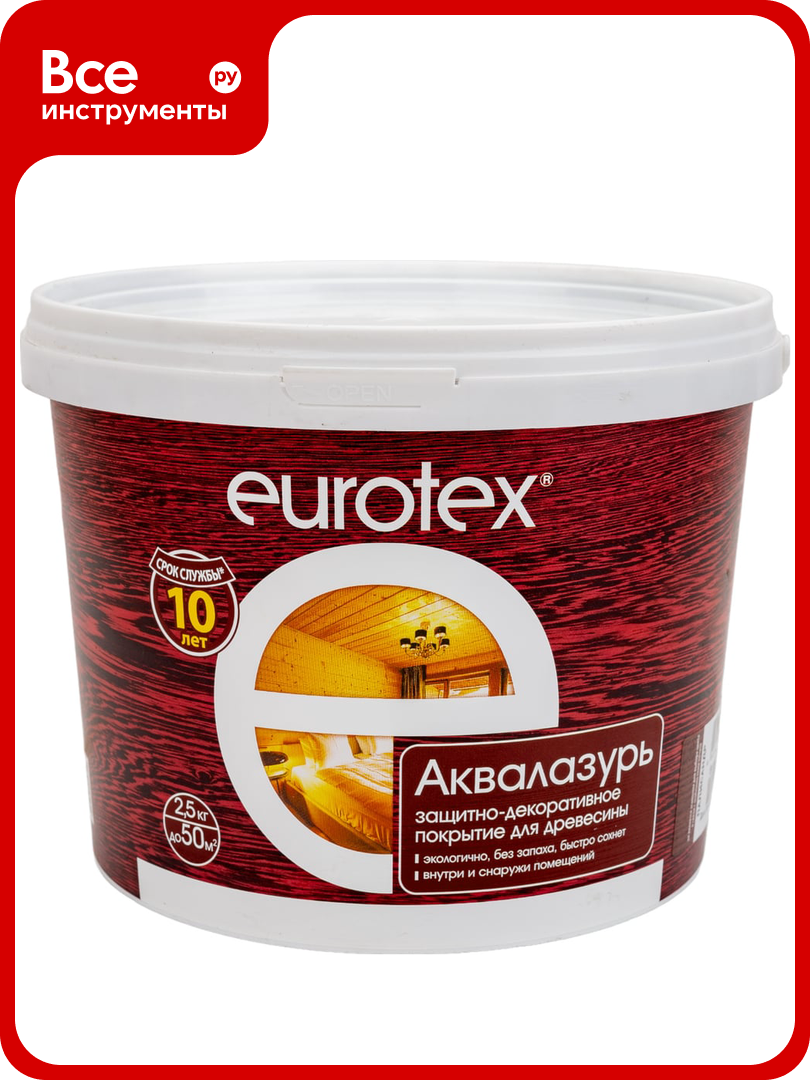Защитно-декоративное покрытие для древесины Eurotex Аквалазурь (палисандр; полуглянцевое; 2.5 кг), 2.5 кг
