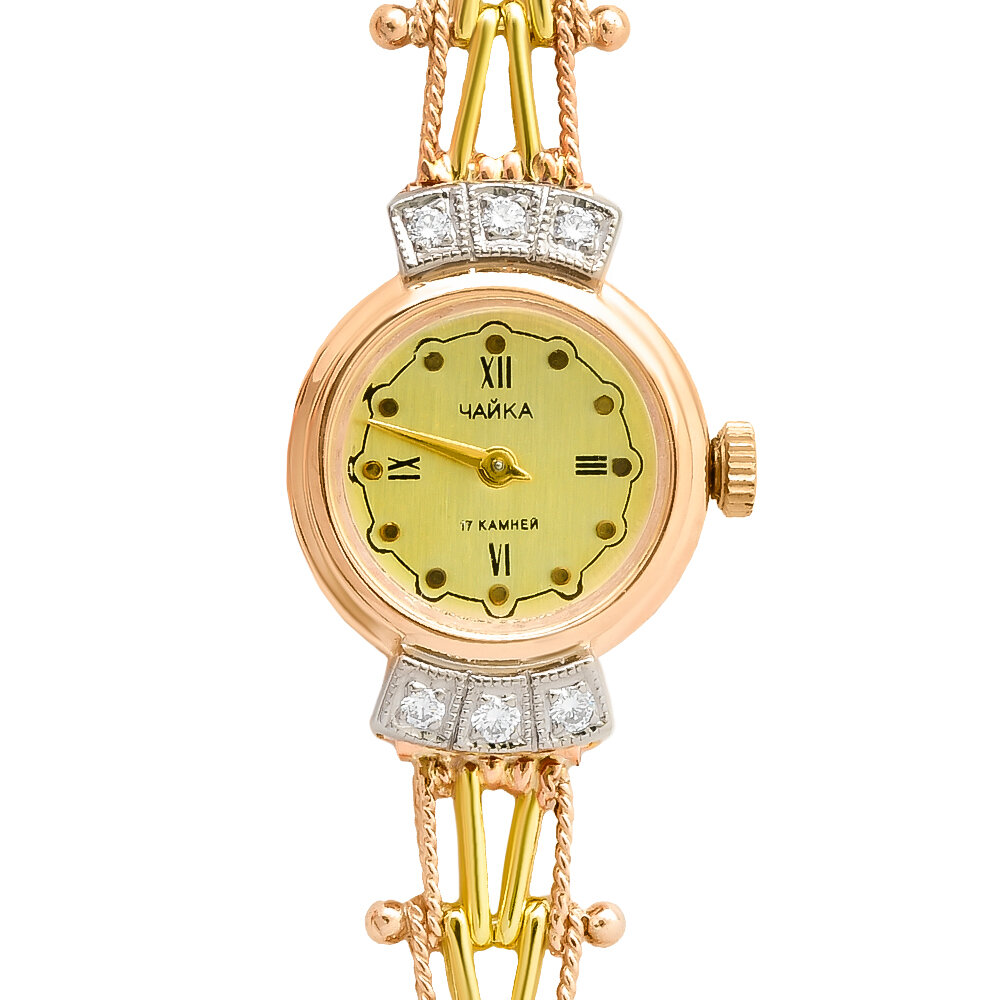 Часы "Чайка" из комбинированного золота, с бриллиантами
