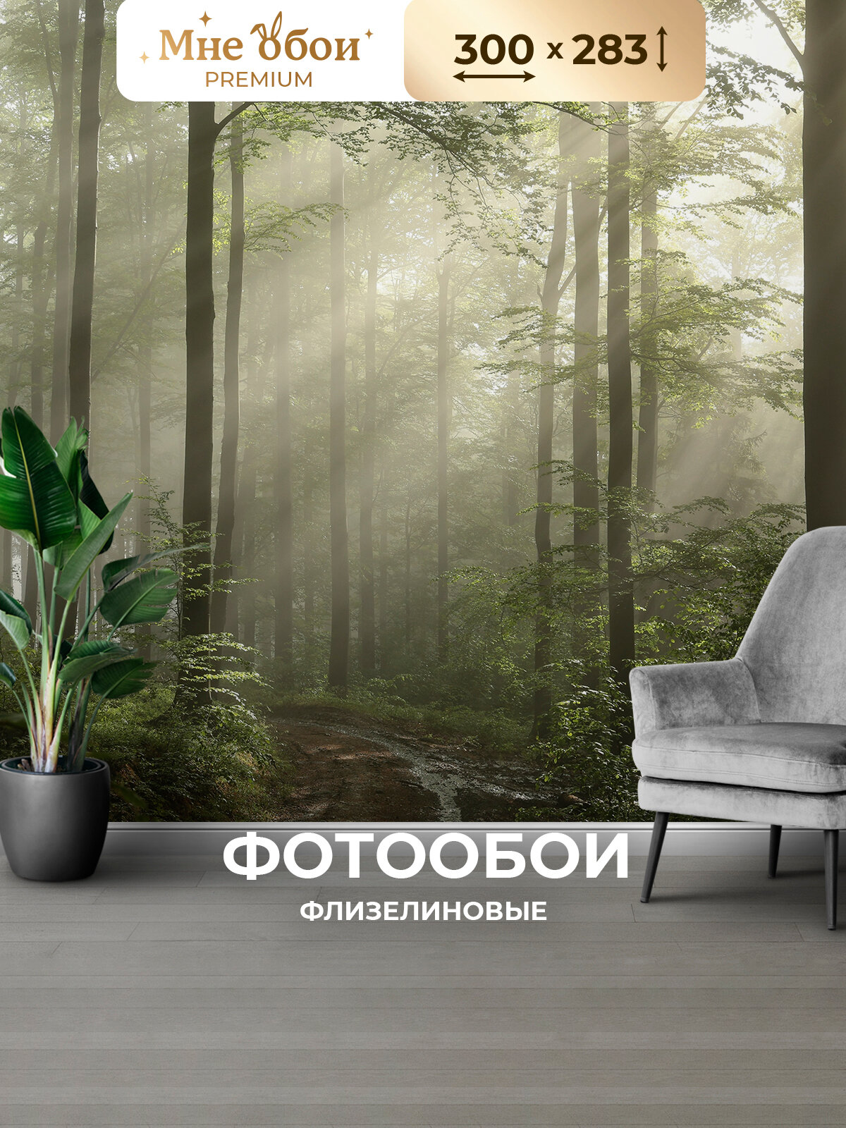 Фотообои на стену флизелиновые 3d для спальни и гостиной, на кухню 300х283 лес, пейзаж, рассвет