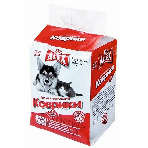 Пеленки для питомцев Алекс с липким слоем, 45х60 cм, 15 шт