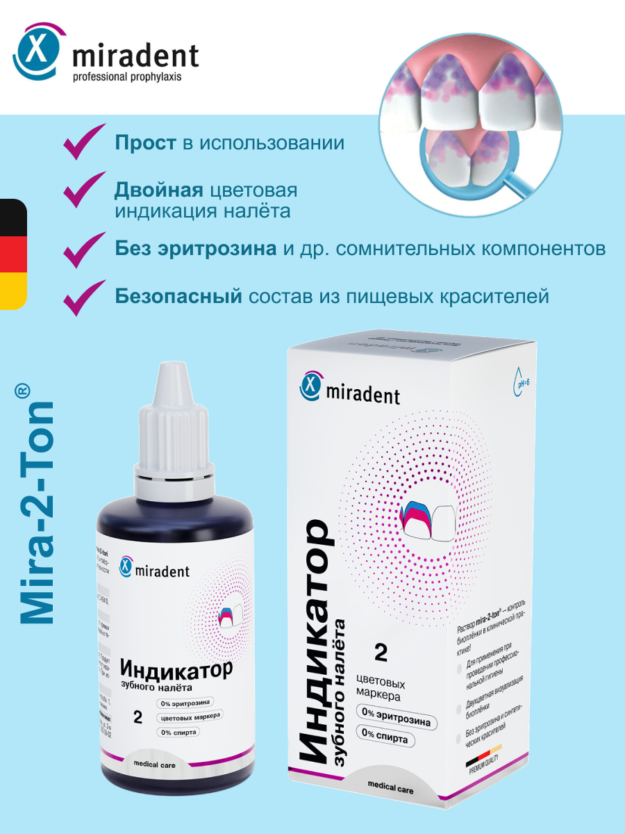 Раствор Miradent Mira-2-Ton для индикации зубного налета, 60 мл