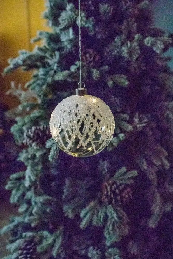 Светящийся ёлочный шар "Ювелирная роса", стекло, 10 тёплых белых микро LED-огней, 12 см, Peha Magic
