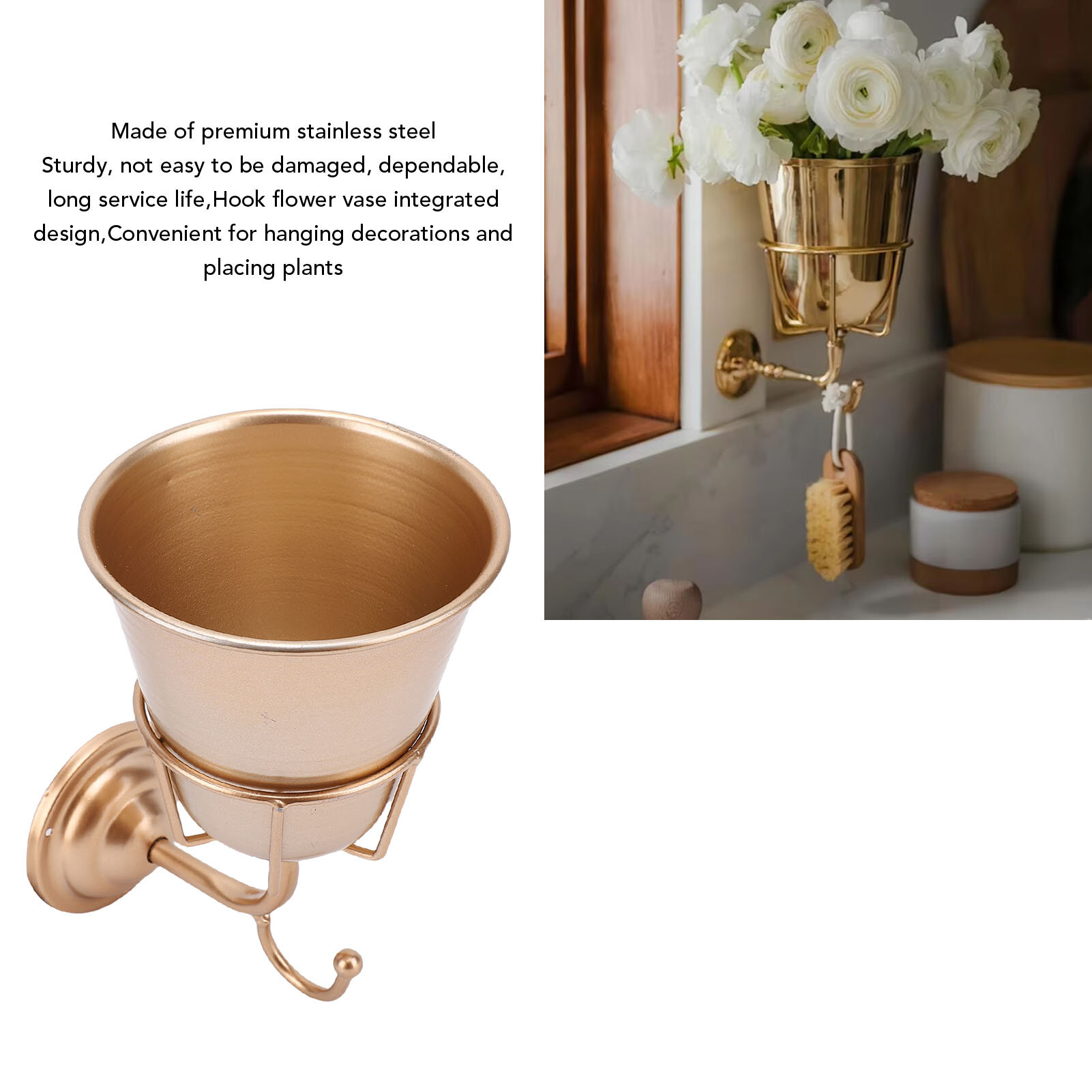 Настенный сосуд из нержавеющей стали, винтажная настенная ваза, подвесной органайзер для искусственных растений, украшение для ванной комнаты