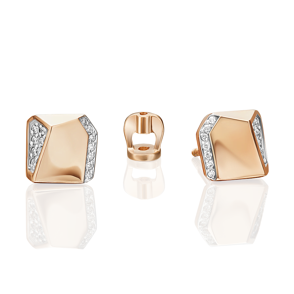 Серьги, красное золото, 585 проба, бриллиант