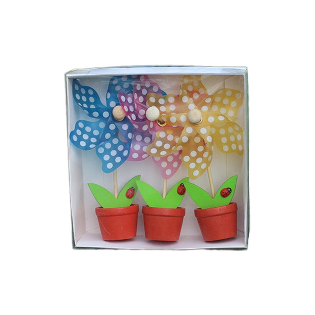 3шт Красочные Маленькие Ветряные Мельницы с Орнаментом в Виде Цветочных Горшков Настольные Украшения Милые Вертушки Садовый Газон Детский Реквизит Для Фотографий