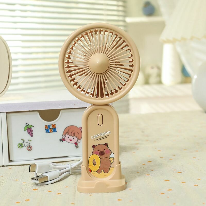 Мини-вентилятор с ручкой в виде капибары, USB перезаряжаемый, летний студенческий с тремя скоростями